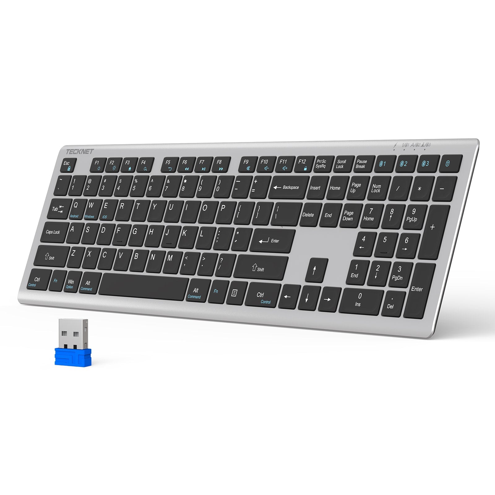 Tecknet Rechargeable Bluetooth Keyboard 4 Device Free Switching 2 4g