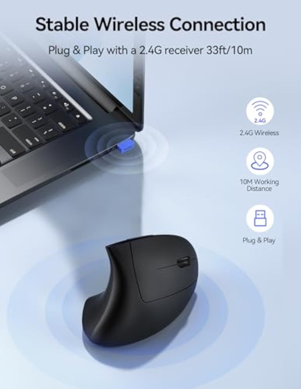 TECKNET Ergonomic Mouse, Wireless Vertical Mouse, 5 Adjustable DPI Lev