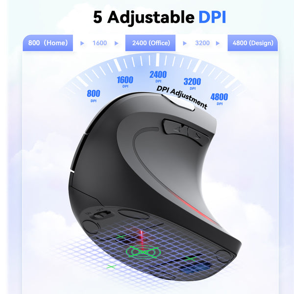 TECKNET Ergonomic Mouse, 2.4G Wireless Silent Mouse with 4800 DPI