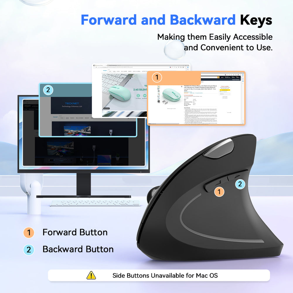 TECKNET Ergonomic Mouse, 2.4G Wireless Silent Mouse with 4800 DPI