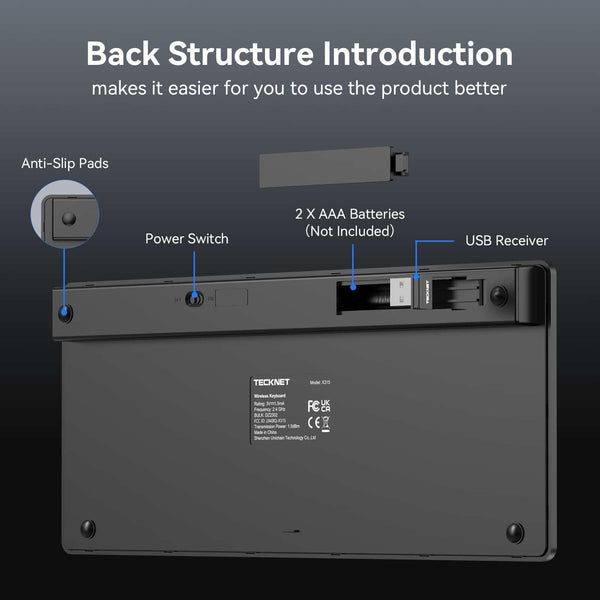TECKNET 2.4G Wireless Keyboard, Ultra Slim Compact Computer Keyboard