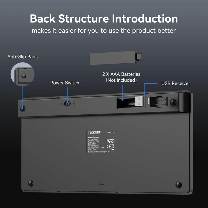TECKNET 2.4G Wireless Keyboard, Ultra Slim Compact Computer Keyboard