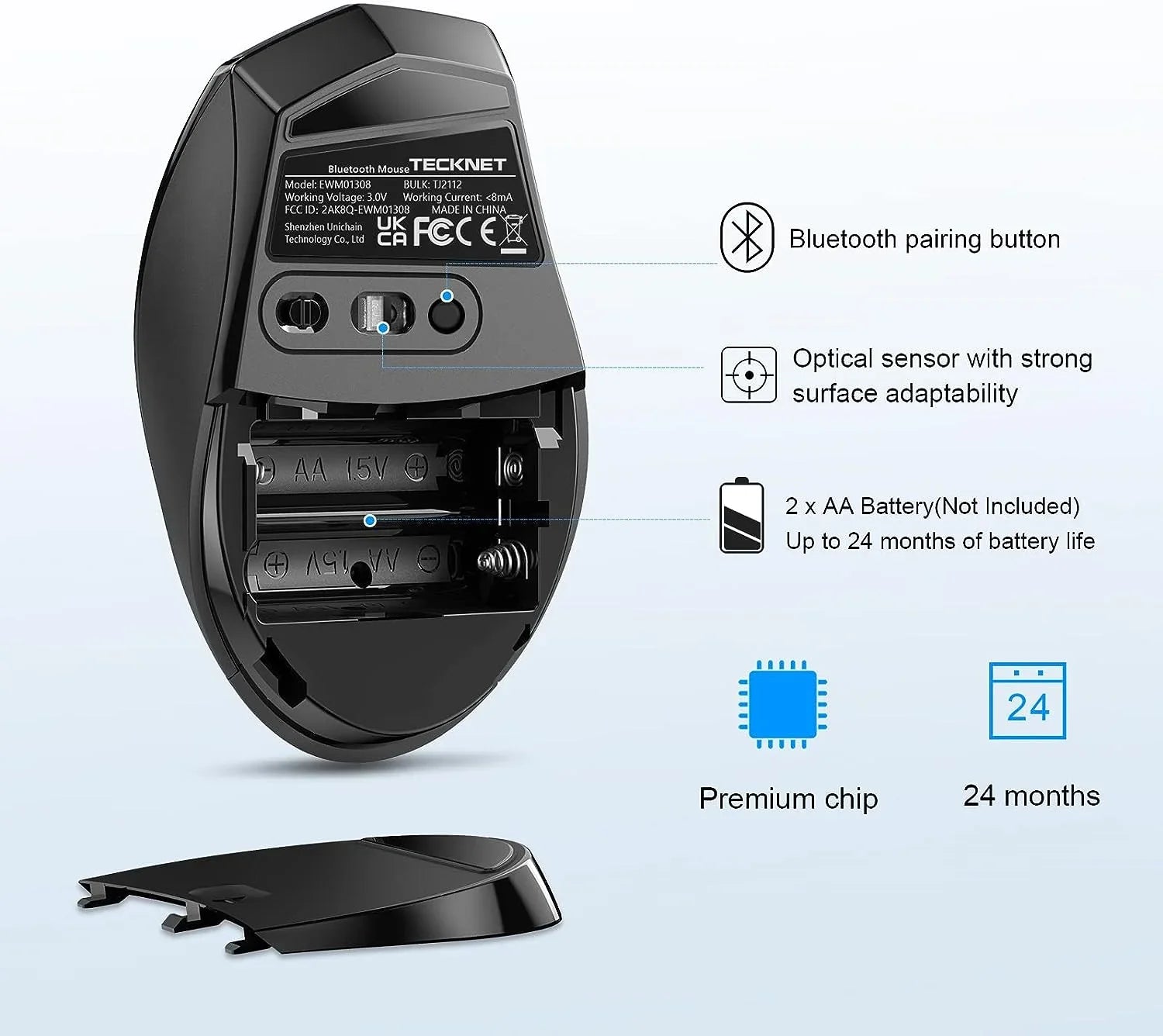 TECKNET Bluetooth Wireless Mouse 6 Adjustable DPI Levels