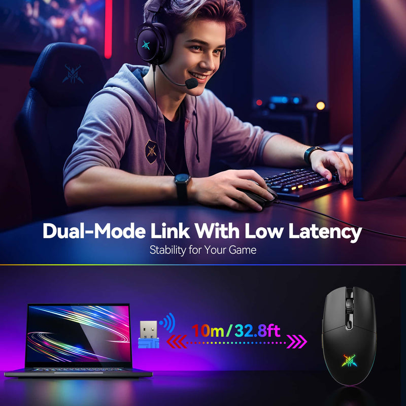 TECKNET Wireless Gaming Mouse with 8000 DPI & 6 Programmable Buttons