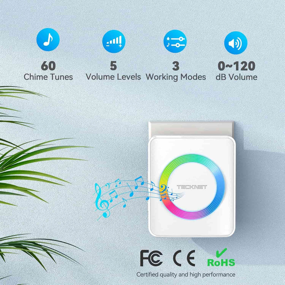 TECKNET Wireless Doorbell, Waterproof Door Chime Kit with 2 Plug-In ...