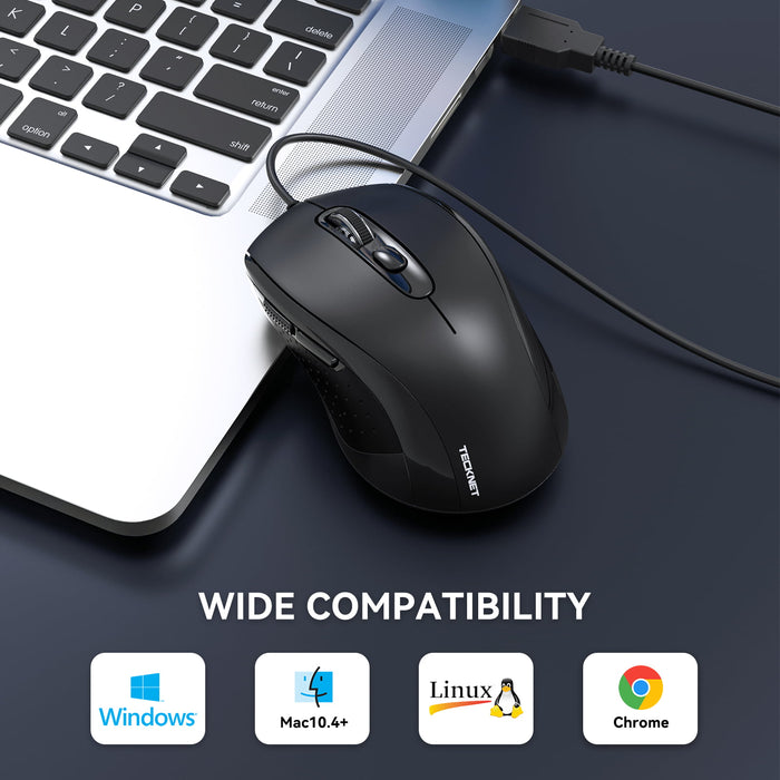 TECKNET Wired Mouse, USB Wired Computer Mouse with 3600DPI