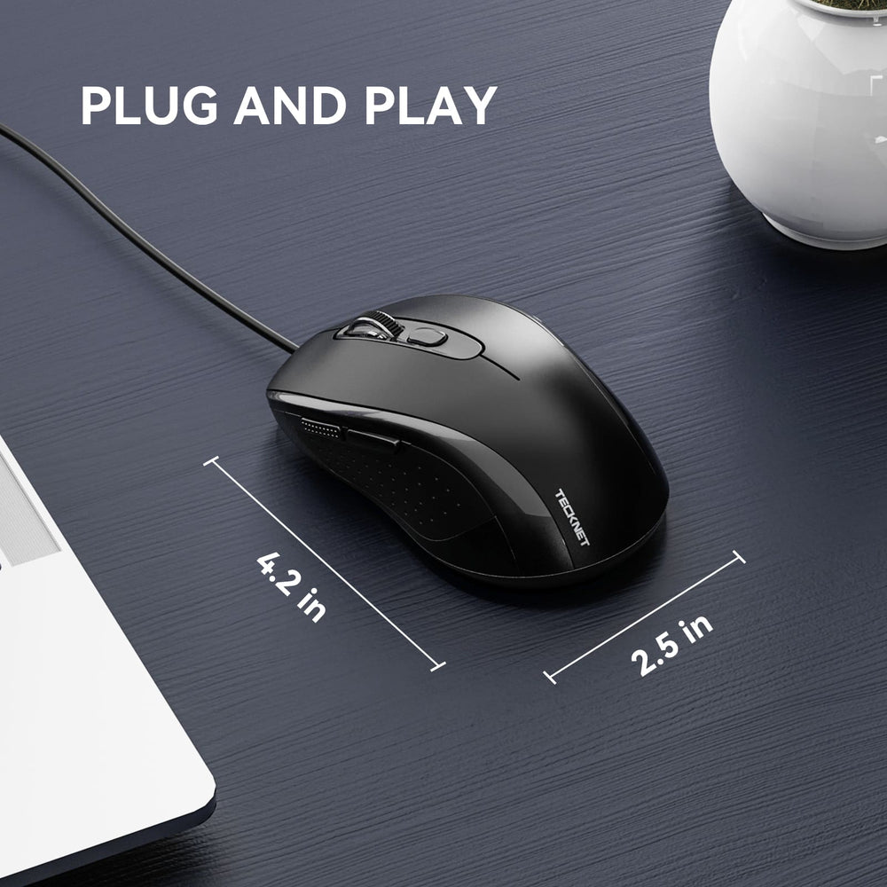TECKNET Wired Mouse, USB Wired Computer Mouse with 3600DPI