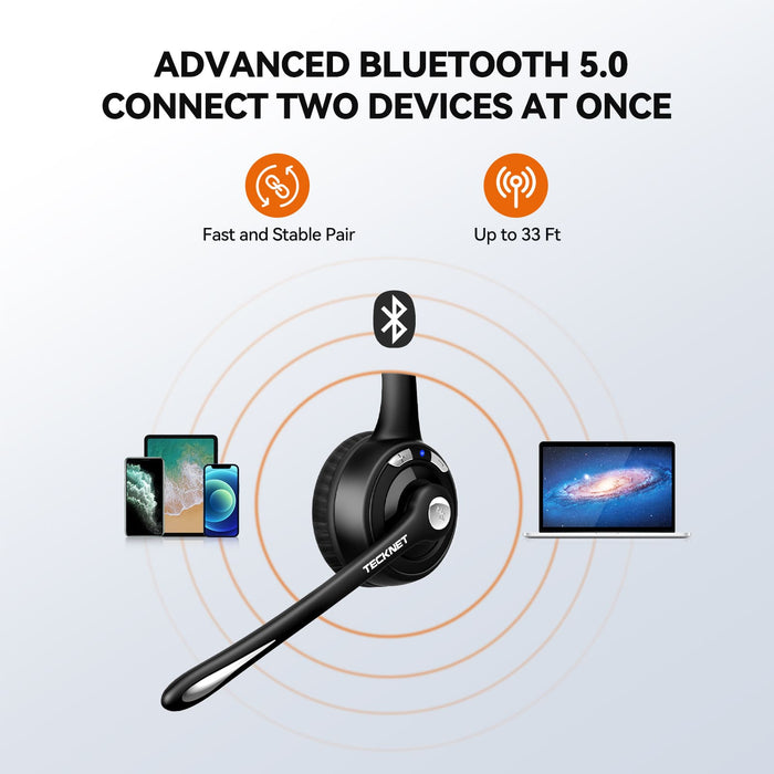 TECKNET Lightweight Wireless Headset With Mic