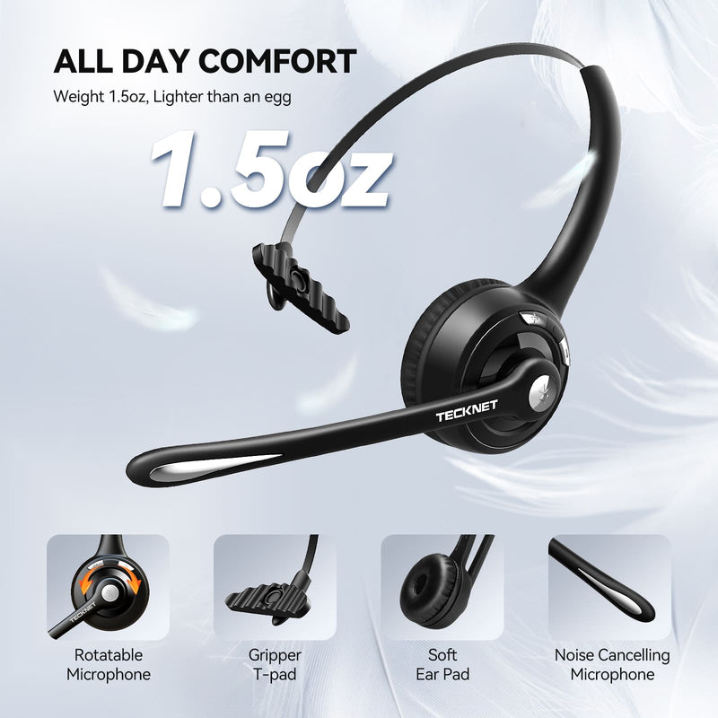 TECKNET Lightweight Wireless Headset With Mic
